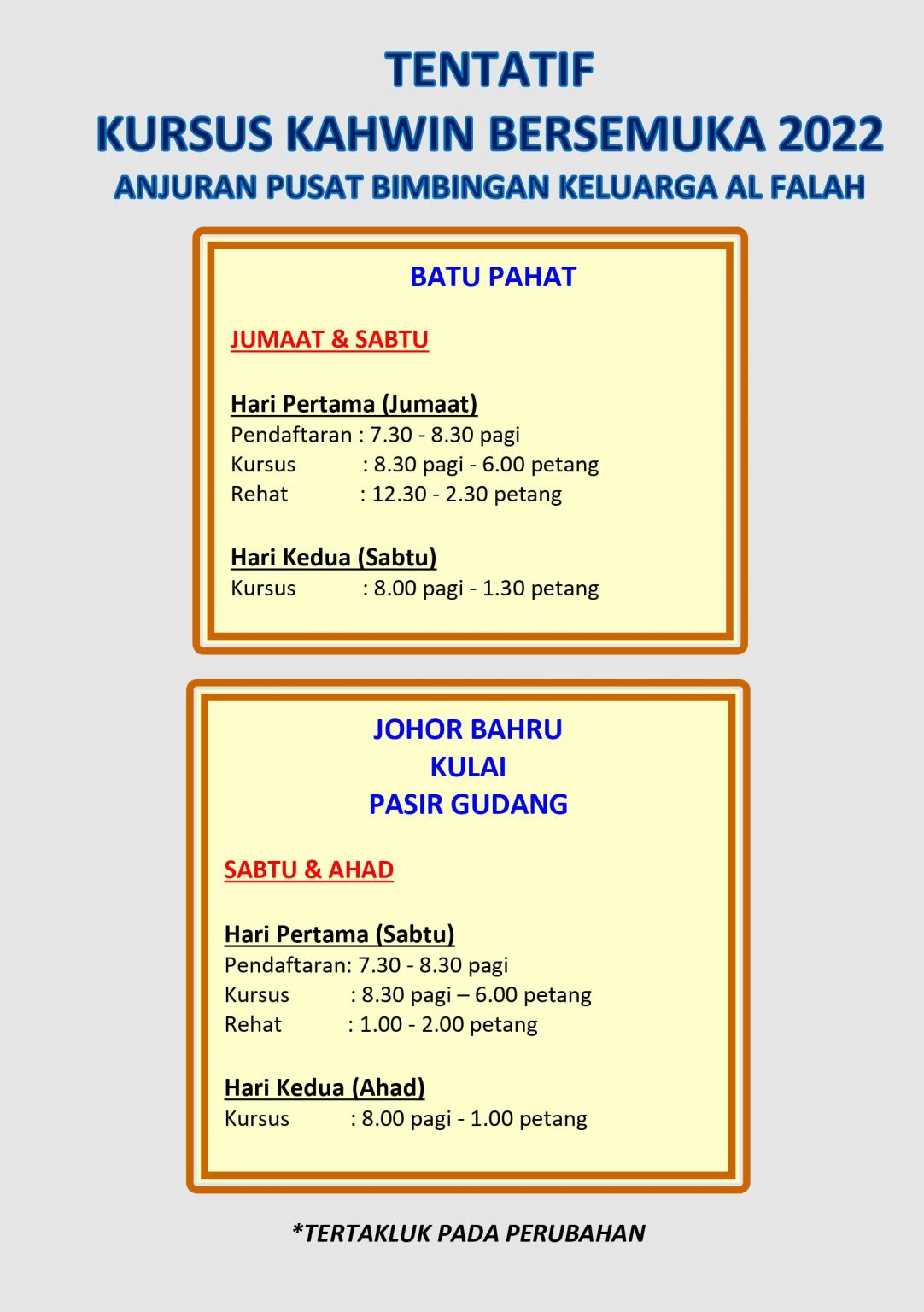 TENTATIF – KURSUS KAHWIN JOHOR 2022